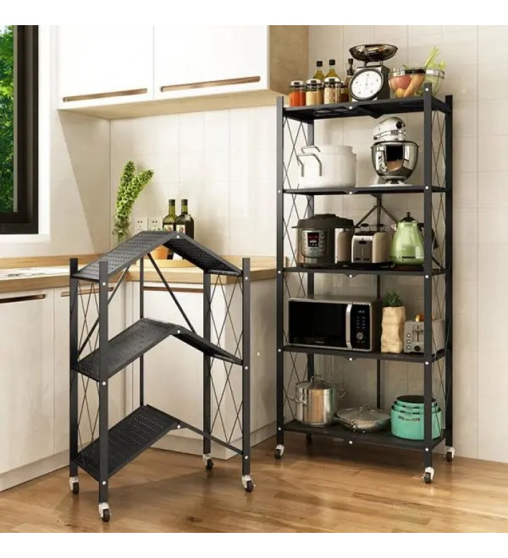 5-layer folding storage rack with wheels